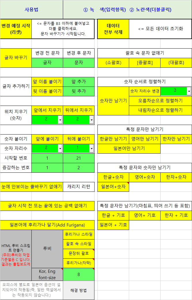 하나셀 애드인 데이터 관리의 시작 엑셀 모든 글자문자 바꾸기 프로그램 일본어 후리가나 자동 달기 포함